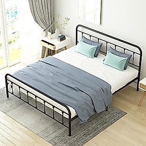 TABU Cal King Platform Bed Frame with Headboard & Footboard, Heavy Duty Metal Bed Frame with Strong Slat Support, Vintage Style Mattress Foundation, No Box Spring Needed (Cal King/Black)