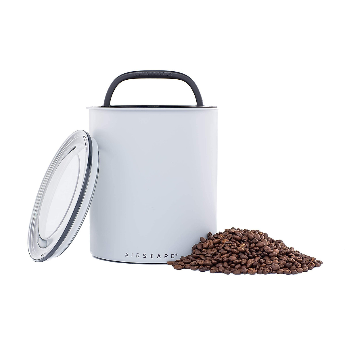 Airscape Kilo Coffee Storage Canister & Scoop Bundle - Large Food Container - Patented Airtight Lid 2-Way Valve Preserve Food Freshness, 2.2 lb Dry Beans (Large Kilo, Matte Gray & Brushed Steel Scoop)