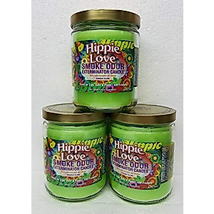 Smoke Odor Exterminator 13 oz Jar Candles Hippie Love, (3) Set of Three Candles.