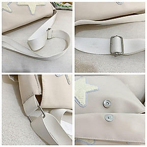 Glittery Star Pattern Y2K Messenger Bag, Stylish Spacious Aesthetic Tote for Travel, Work, and Shopping, Canvas Star Crossbody Hobo Bag (Black)