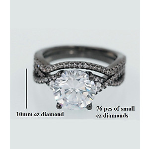 Uloveido Fashion Black Mystic Created Diamond Engagement Wedding Eangagement Promise Stackable Rings Set for Her Anniversary Size 8 Y171