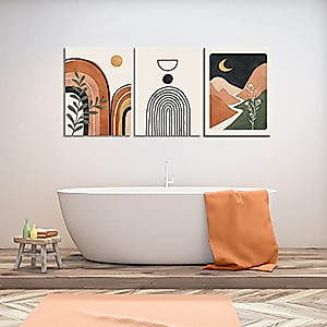 Minimalist Boho Wall Art Set of 3, Abstract Wall Art Mid-Century Modern Art Print, Neutral Geometric Canvas Artwork Posters for Living Room, Bedroom, Bathroom, Gallery, Boho Room Decor 12"x16", Framed