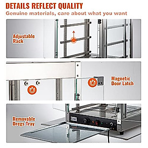 Commercial Food Warmer Countertop Pizza Cabinet with 3 Tiers, Convection Heating, Temperature Control, and Glass Display