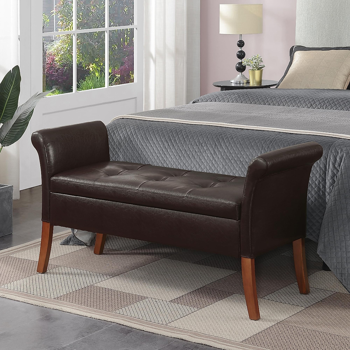 Convenience Concepts Designs4Comfort Garbo Upholstered Modern Ottoman Living Room, Sitting, Storage Bench with Seating for Entryway, 51.25", Espresso Faux Leather