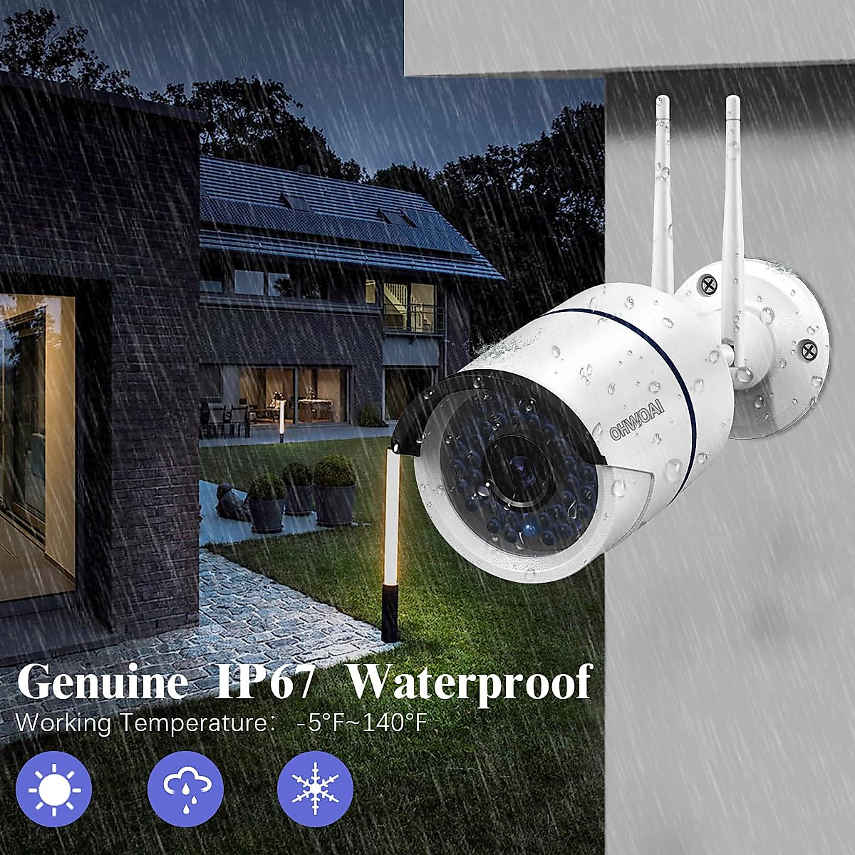 (2-Antenna Signal Enhance & 100 ft Super Night Vision) Outdoor Wireless Security 3.0MP IP Camera System, WiFi Surveillance Video 5MP 8-Channel NVR, 4pcs