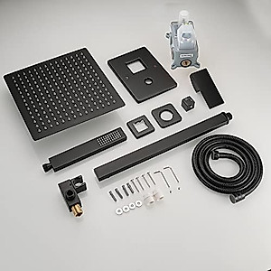 JingGang Matte Black Shower System 12 Inch Bathroom Luxury Rain Mixer Shower Combo Set Wall Mounted Rainfall Shower Head and Handheld System Shower Faucet Set Rough-in Valve Body and Trim Included