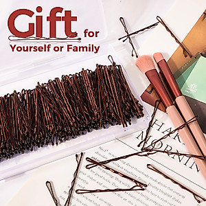 300 Pcs Bobby Pins Brown, EWAGOA Brown Hair Pins for Women Girls and Kids, Invisible curled Hair clips with Storage box, Pain-Free Hairpins（2 Inch Brown）