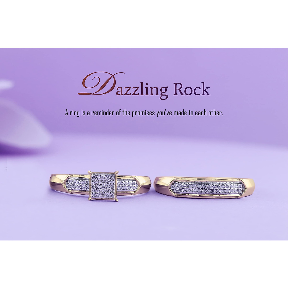 Dazzlingrock Collection Round White Diamond Square Head Wedding Ring Set for Women (0.25 ctw) in Yellow Plated Sterling Silver Size 7