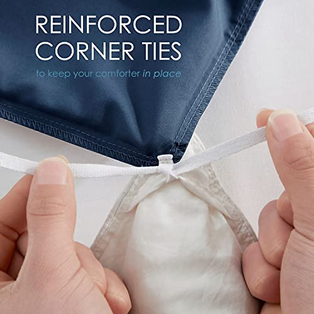 Hearth & Harbor Navy Blue Duvet Cover Queen Size - 3 Piece Queen Duvet Cover Set, Soft Double Brushed Queen Size Duvet Covers with Button Closure, 1 Duvet Cover 90x90 inches and 2 Pillow Shams