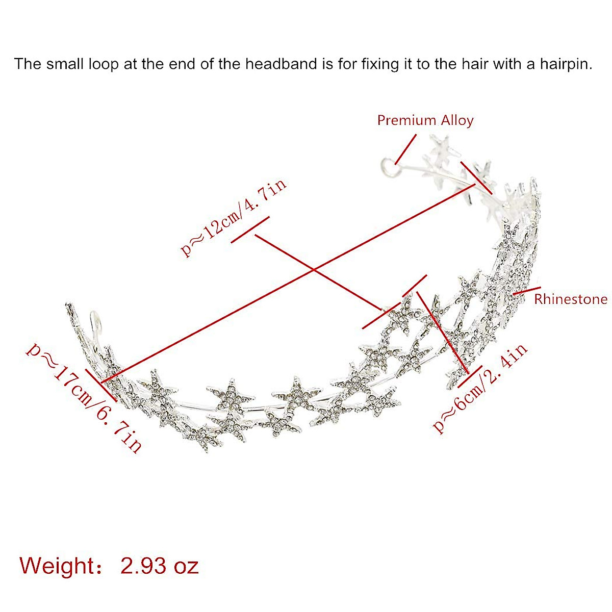 Bling Rhinestone Star Crown Headbands for Women Birthday Wedding Silver Star Tiara Bridal Hair Pieces