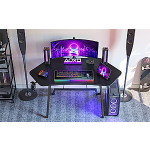 CubiCubi Luna Gaming Desk 47 inch Gamer Workstation, Home Computer Carbon Fiber Surface Gaming Desk PC Table with Cable Tray and Headphone Hook