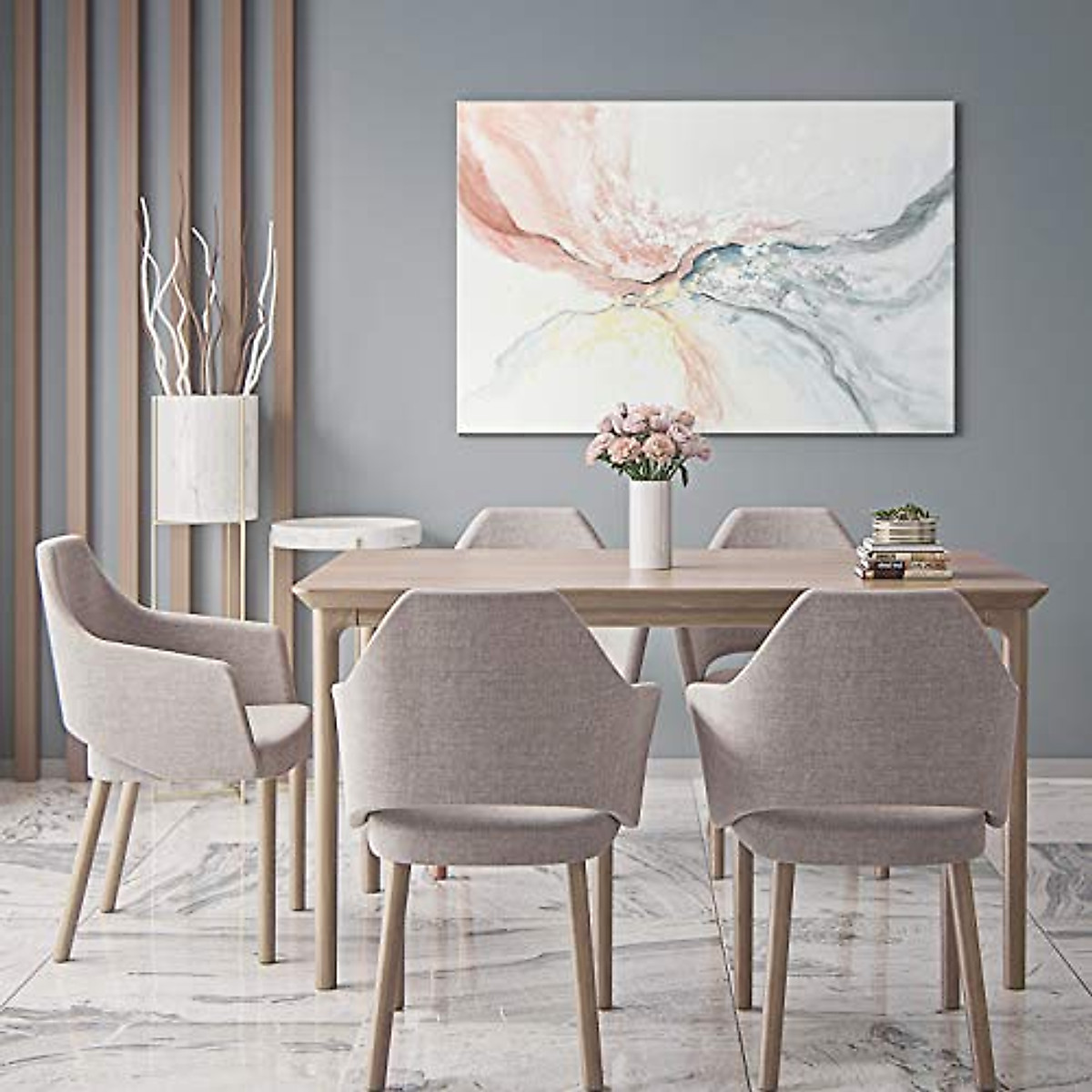 Pink Abstract Wall Art Large Canvas Paintings Blush and Grey Water Flow Marble Shapes Trendy Picture Modern Framed Artwork for Bedroom Living Dining Room Kitchen Office Wall Decor 36"x24"