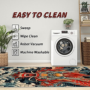 Yoozitrees Japanese Rug 5x7 - Chinese Dragon Rug, 8x10 Rug, Fantasy Animal Great Wave Area Rug, Oriental Asian Carpet, Washable & Non Slip & Soft Large Rugs, Chinese Dragon Home Decor Gifts