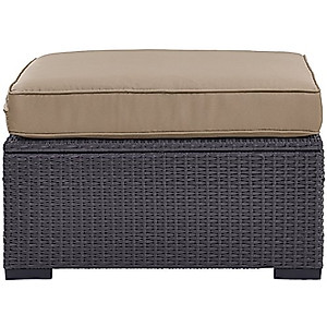 Crosley Furniture Biscayne Wicker Outdoor Ottoman Foot Rest for Patio, Deck, Porch, Brown with Mocha Cushions