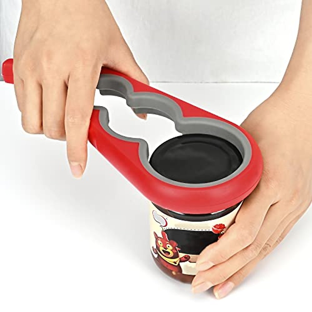 Elyum Jar Opener, 5 in 1 Bottle Opener Multi-Function Can Opener with Silicone Handle, Jar Opener for Weak Hands, Seniors with Arthritis, Lid Opener for Children (Red, 2-Piece Set)