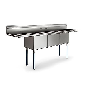 KoolMore 90 in. Three Compartment 18-Gauge Stainless-Steel Commercial Kitchen Sink, Bowl Size 18x18x14, with Three Basins and Pre-Drilled Faucet Holes and Two Drainboards (KM-SC181814-18B3)