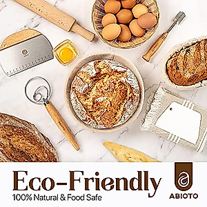 Banneton Bread Proofing Basket Set of 2 with Sourdough Bread Baking Supplies - A Complete Bread Making Kit Including 9" Proofing Baskets, Danish Whisk, Bowl Scraper, Dough Scraper, & Bread Lame