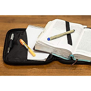 Black Fish Leather Like Vinyl Bible Cover Case with Handle, Thinline