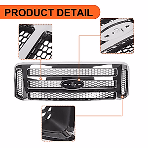 ECOTRIC Front Grille Compatible with Ford 1999-2004 F250 F350 Super Duty 2000-2004 Excursion New Grille Chrome Mesh Style