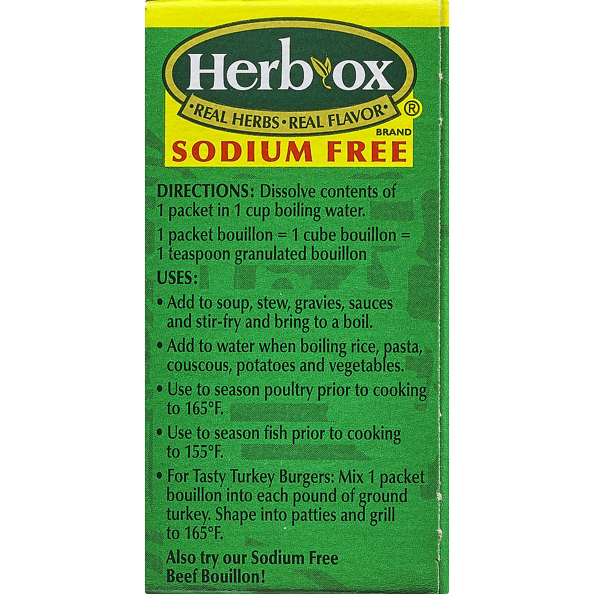 HERB-OX Bouillon - Instant Broth - Granulated - Seasoning - Chicken - Sodium Free - Gluten Free - 1 Box - 8 Packets - 1.2 Ounces