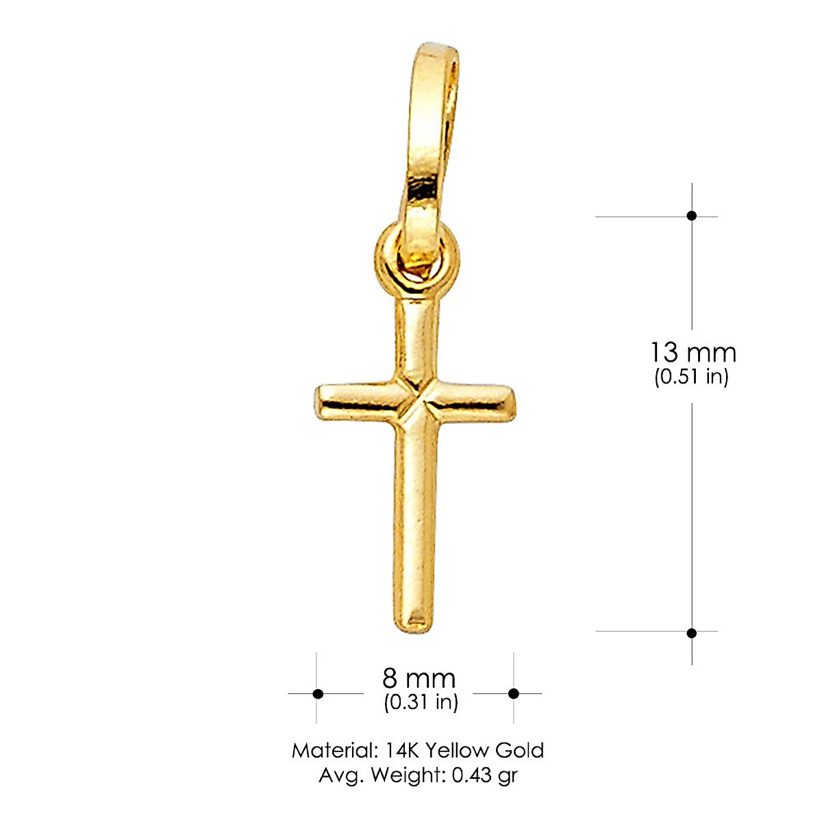 Ioka 14K Yellow Gold Plain Cross Pendant with 1.2mm Figaro 3+1 Chain Chain Necklace - 16"