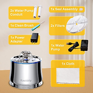 Kactoily Cat Water Fountain Stainless Steel, 2.5L/84oz Automatic Pet Water Fountain Ultra-Quiet Pump and 2 Filters, Cat Fountain for Drinking with LED Light, BPA-Free