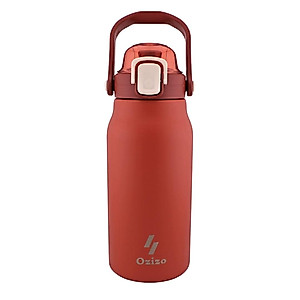 Insulated Water Bottle, 44 oz Thermos with Handle, Stainless Steel Water Bottle with Straw, Ozizo Thermos with Leakproof Lid