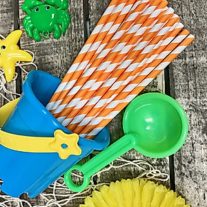Striped Paper Straws - Party Supply - Orange and White - 7.75 Inches - 50 Pack - Outside the Box Papers Brand