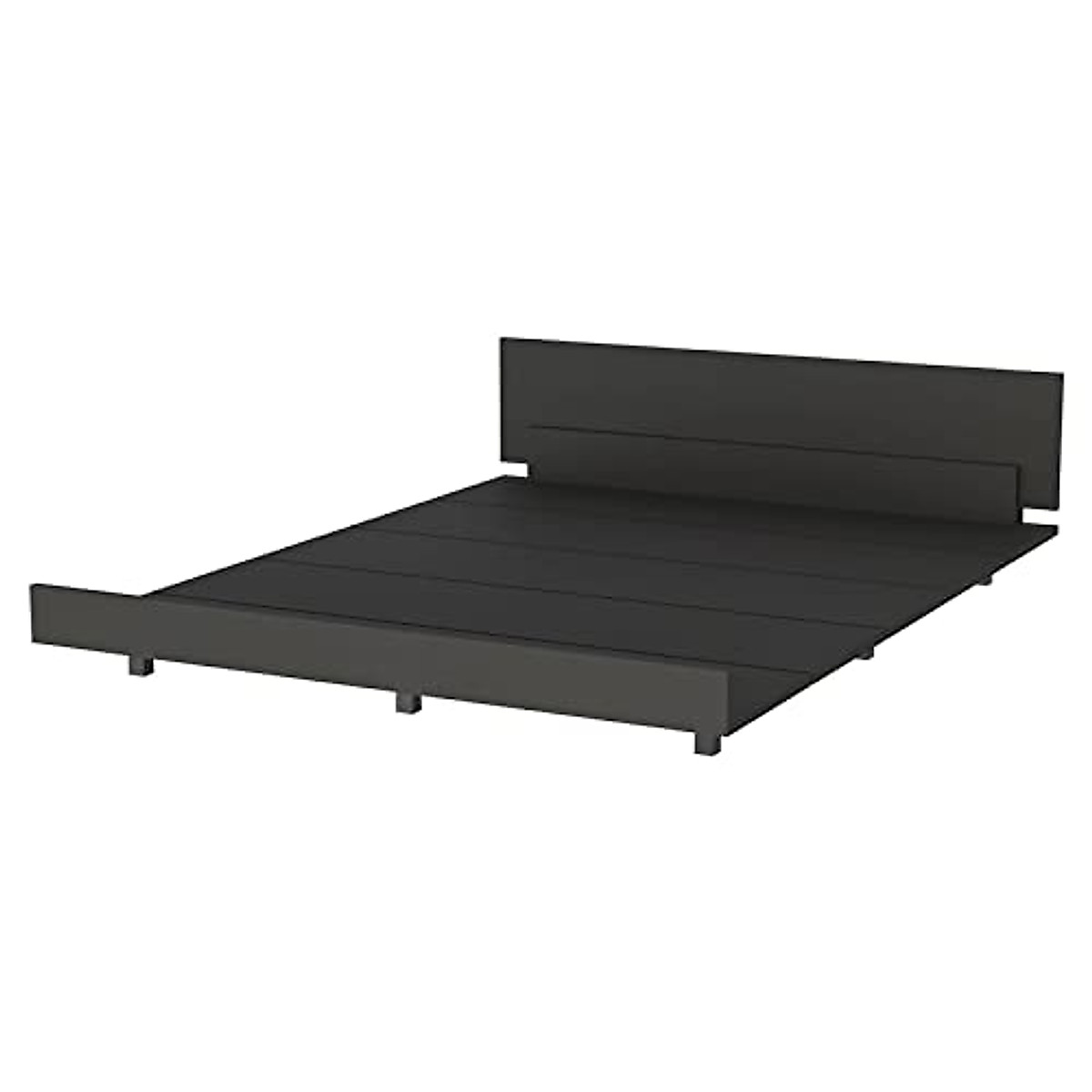Epinki Queen Bed Frame Black, Particle Board, Low Profile Bed, Easy Assembly