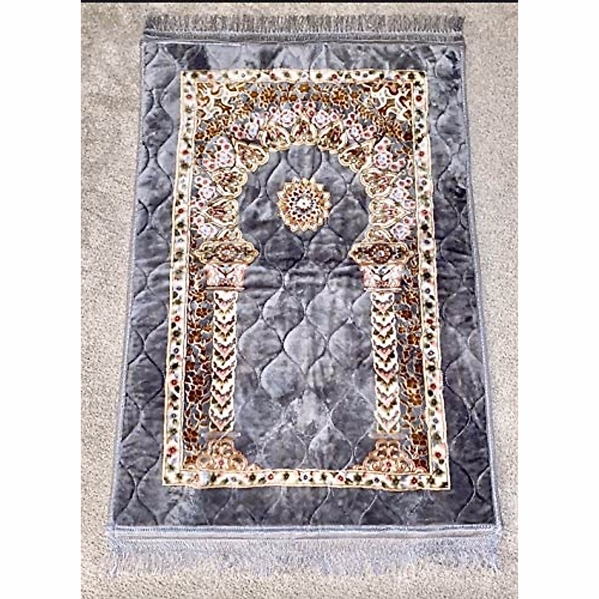 Empire Thick Padded Islamic Muslim Prayer Rug- Gray