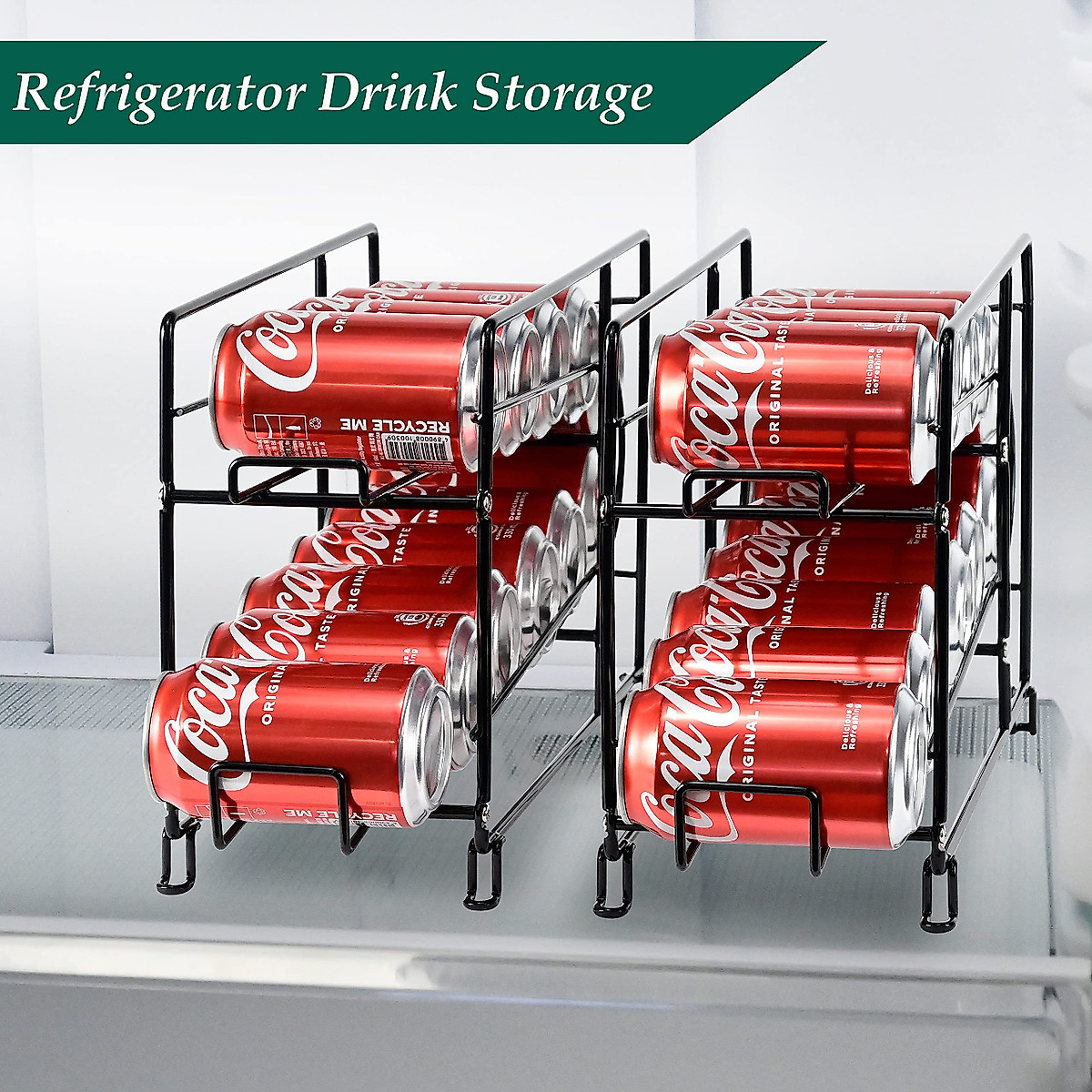 2 Pack -SUFAUY Stackable Beverage Soda Can Dispenser Organizer Rack for Pantry or Refrigerator, Black
