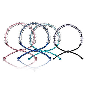 4Pcs Boho Adjustable String Braided Bracelets Handmade Weaving Rope Clear Crystal Seed Beaded Ocean Bracelet for Women Men Unisex Healing Power Jewelry (A black)