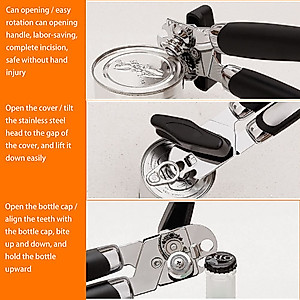 Can Opener, Kitchen Durable Stainless Steel Heavy Duty Can Opener Manual Smooth Edge Food Safety Cut 3-in-1 Can Openers with Comfy Grip
