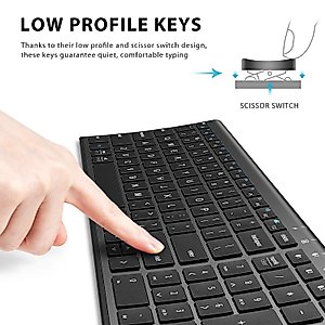 iClever Wireless Keyboard GKA22S Rechargeable Keyboard with Number Pad, Full-Size Stainless Steel Ultra Slim Keyboard, 2.4G Stable Connection Wireless Keyboard for iMac, Mackbook, PC, Laptop