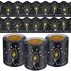 99 Feet Bulletin Board Border, 3 Rolls Light Bulbs Scalloped Borders Trim Card Stock Lightbulbs Classroom Bulletin Board Border Trim for Back to School Chalkboard Whiteboard Decorations