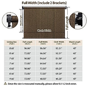 Amagenix Outdoor Roller Shades 6'(W) x 6'(H), Exterior Cordless Patio Shades Roll up Blinds for Porch Gazebo, Mocha