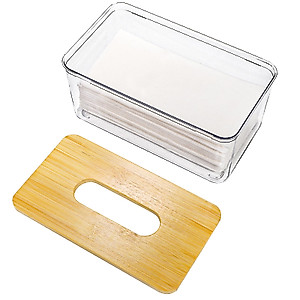 Jucoan 2 Pack Clear Acrylic Tissue Box Cover, Rectangle Paper Facial Tissue Box Holder, Dryer Sheet Dispenser for Laundry Room, Bathroom, Kitchen, Home