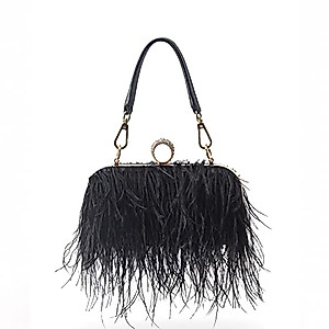 BABEYOND Women's Ostrich Feather Clutch - Pearl Evening Bag Shoulder Dress Handbag Purse for 1920s Party Prom Wedding