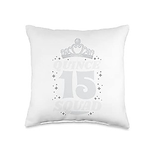 15 Birthday Quinceanera Gifts Sweet Mexican Birthday Party Quinceanera Quince 15 Squad Throw Pillow, 16x16, Multicolor
