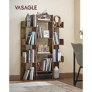 VASAGLE Bookshelf, Tree-Shaped Bookcase with 13 Storage Shelves, Rounded Corners, 9.8”D x 33.9”W x 55.1”H, Rustic Brown ULBC67BXV1