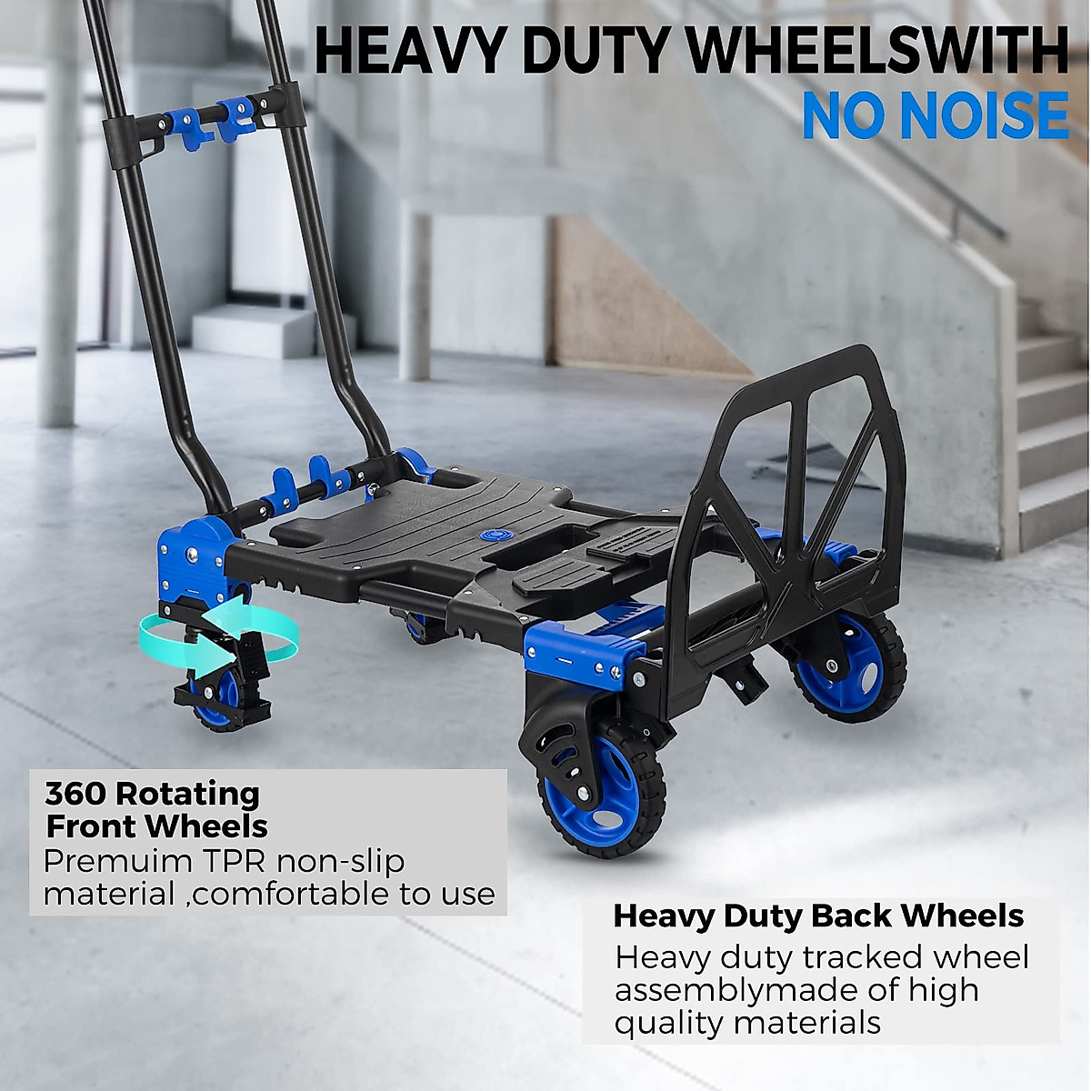 Hitgrand Folding Hand Truck, Heavy Duty Hand Truck Dolly Cart, Convertible Dolly Cart 330lbs Capacity W/Foldable Basket, 2 in 1 Luggage Trolley Cart for Warehouse Home Outdoor Moving