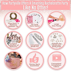 Partyville Bachelorette Party Decorations - 120 Pc Bridal Shower Decorations w/ Bride To Be Sash, Bride Balloons, Bachelorette Veil, Bride To Be Sash and Tiara - Bachelorette Decorations Naughty
