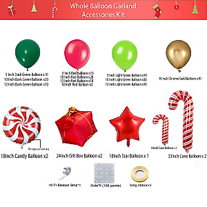 Bonropin Christmas Balloon Garland Arch kit with Xmas Red Gold Dark Green Balloon Fresh Green Balloon and Candy Balloons Gift Box Balloons Red Star Balloons Rich for Christmas Party Decorations