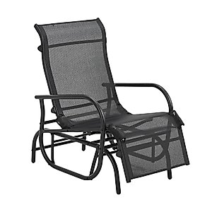 OUTGUAVA Outdoor Patio Glider Chair Porch Gliders Patio Swing Rocking Chair Metal Frame Swing Glider Chair with Breathable Mesh Fabric for Backyard Garden Porch, Black