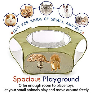 Pawaboo Small Animals Playpen, Waterproof Small Pet Cage Tent with Large Breathable Cover, Pop-up & Foldable Indoor/Outdoor Fence for Kitten/Puppy/Guinea Pig/Rabbits/Hamster/Hedgehogs, Avocado Green