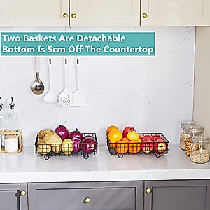 Fruit Basket for Kitchen, Fruit and Vegetable Storage Bowl Stand with Quality Metal Frame, Detachable, Large Capacity, 2 Tier Wire Produce Basket Fruit Holder for Kitchen Countertop Dining Table