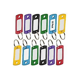 Lucky Line Flexible Colored Plastic Key Tag with 3/4" Split Ring, in Assorted Colors, 12 Pack (16929)