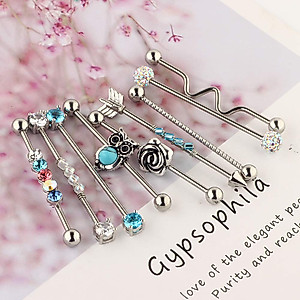 Industrial Barbell Earrings 14g Surgical Stainless Steel Scaffold Piercings Arrow Turquoise Industrial Piercing Jewelry Bar 38mm for Women Men…