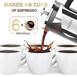 TBGENIUS French Press Coffee Maker 2-4 Cups, 21oz Coffee Press Perfect for Coffee Lover Gifts Morning Coffee, 4 Level Filtration, Stainless Steel Housing - Brews Milk Froth and Tea - 600ml