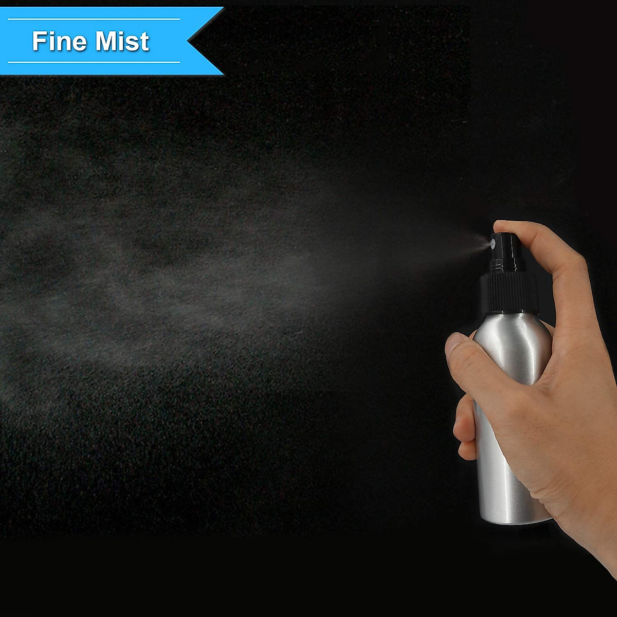 Empty Spray Bottles Travel Size 100ml/3.4oz 5 Pack Small Spray Bottle Aluminum Metal Fine Mist Refillable Atomizer Set with Lids for Liquids Skincare Cosmetic Perfume Storage, with 4pcs Small Funnels